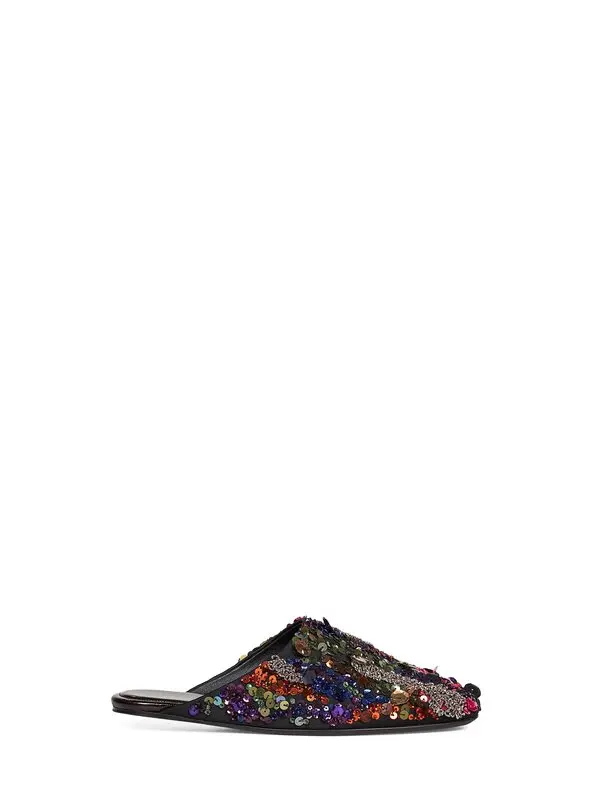 Dries Van Noten Embellished Satin Flat Mules - Multicolor