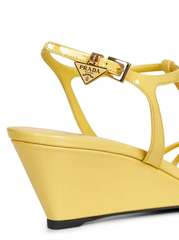 Prada Patent Leather Wedge Sandals With Enamel Triangle Logo - Multicolor