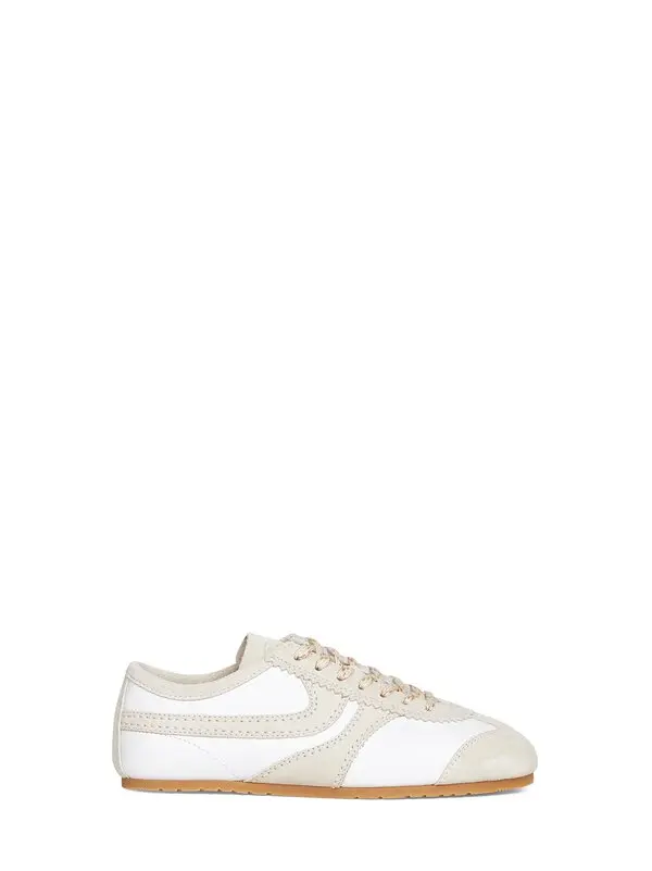 Dries Van Noten White Nappa Leather Lace-up Sneakers With Suede Detailing - Multicolor