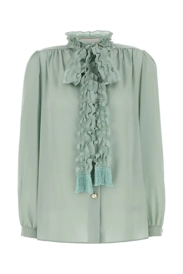 Valentino Garavani Silk Ruffled Shirt - Blue