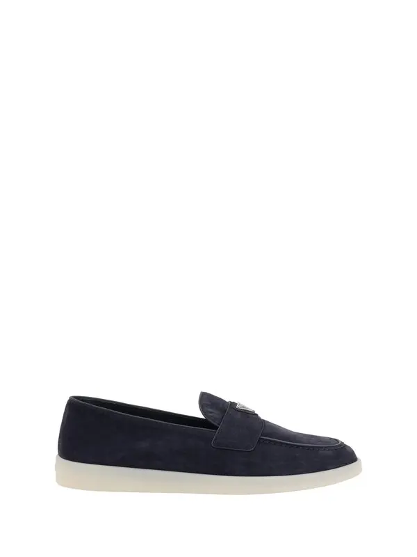 Prada Suede Loafers With Triangular Plaque - Blue