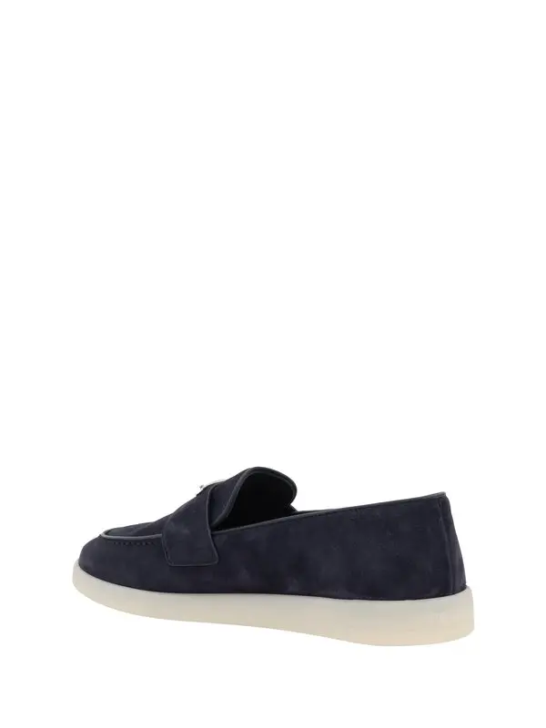Prada Suede Loafers With Triangular Plaque - Blue