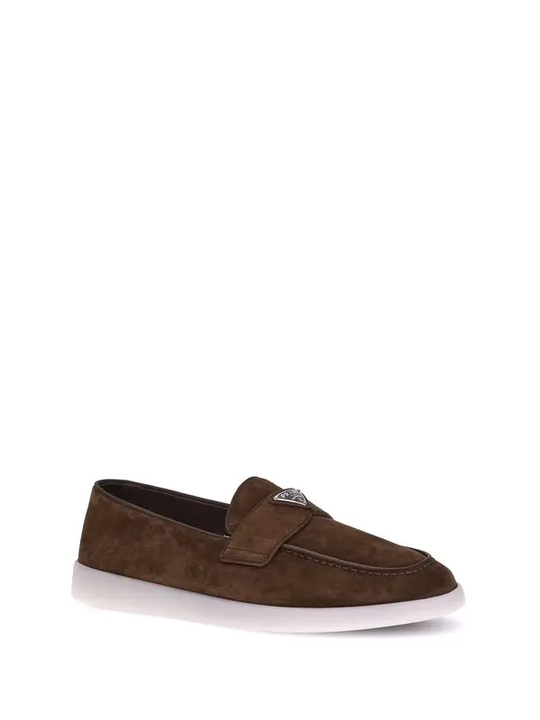 Prada Suede Loafers With Triangular Plaque - Brown