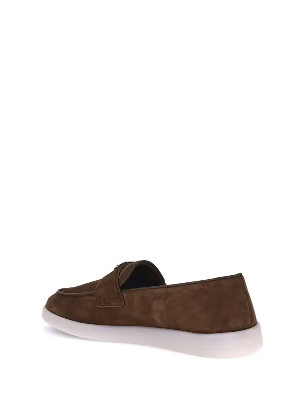 Prada Suede Loafers With Triangular Plaque - Brown