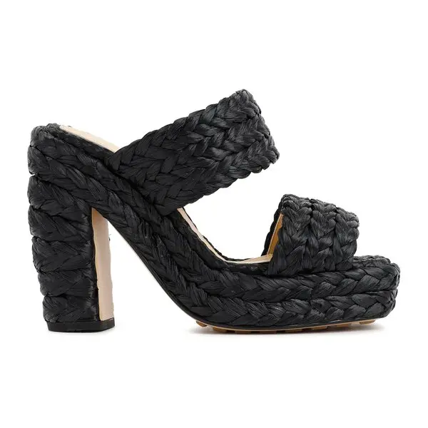 Bottega Veneta Raffia Braided Platform Sandals - Black