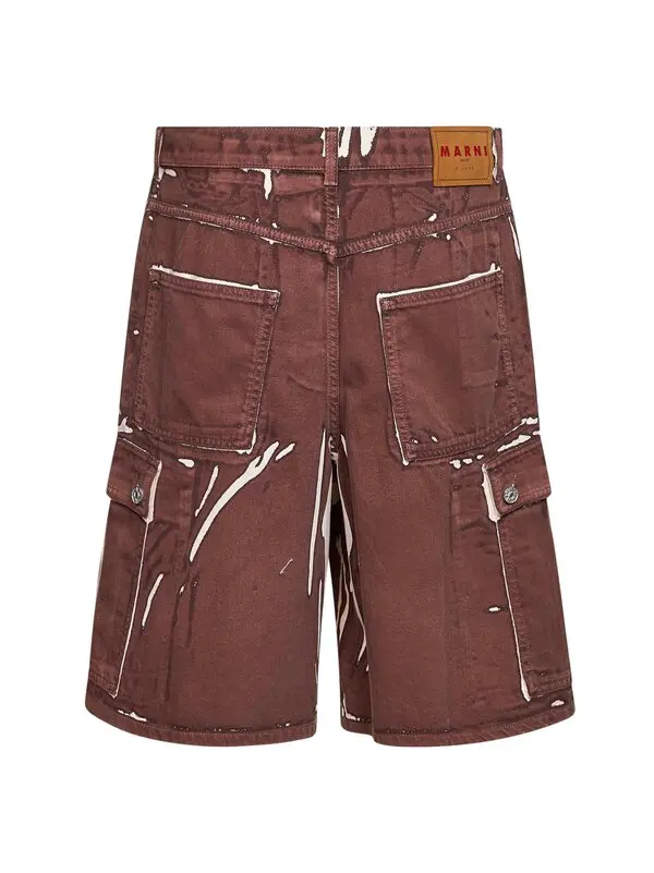 Marni Brown Screen-printed Denim Cargo Bermuda Shorts