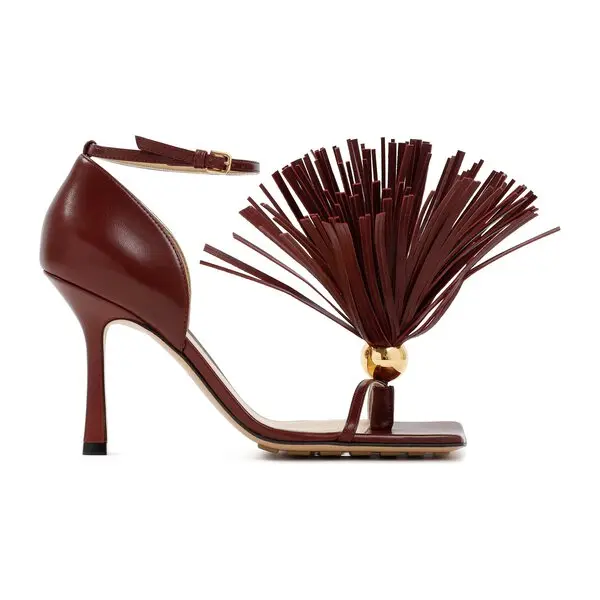 Bottega Veneta Leather Stiletto Sandals With Tassel Embellishment - Red