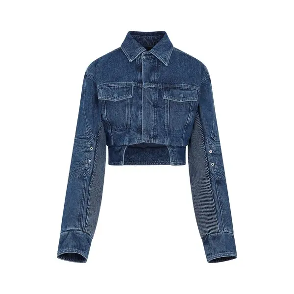 Off-White Denim Motorcycle Crop Jacket - Blue