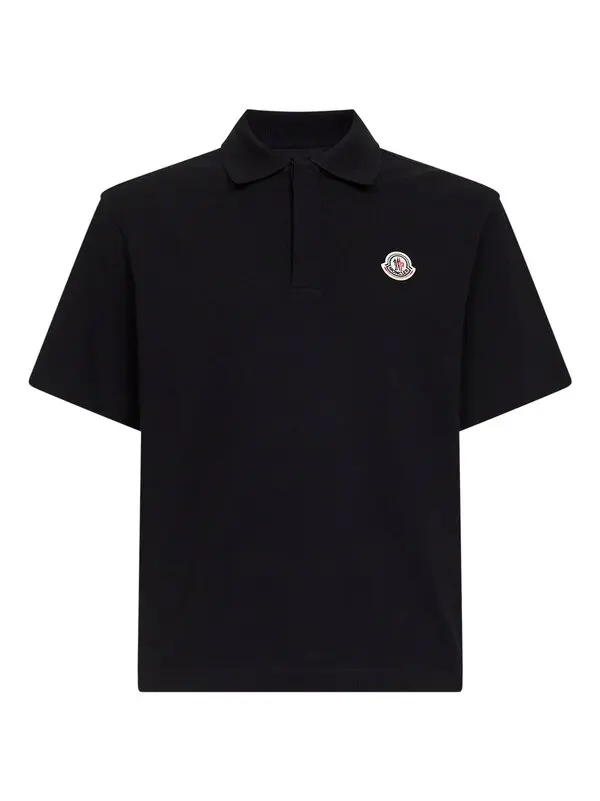 Moncler Black Cotton Pique Logo Polo Shirt - Multicolor