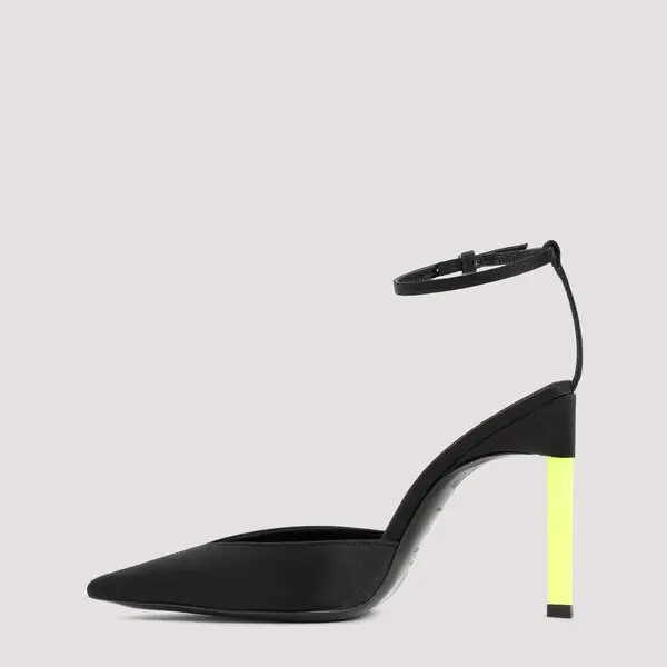 Attico Satin Perine Pumps With Fluo Yellow Heel - Black