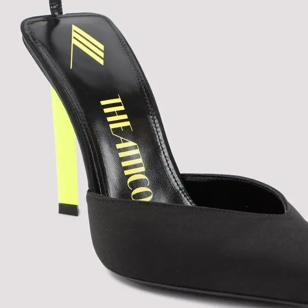 Attico Satin Perine Pumps With Fluo Yellow Heel - Black