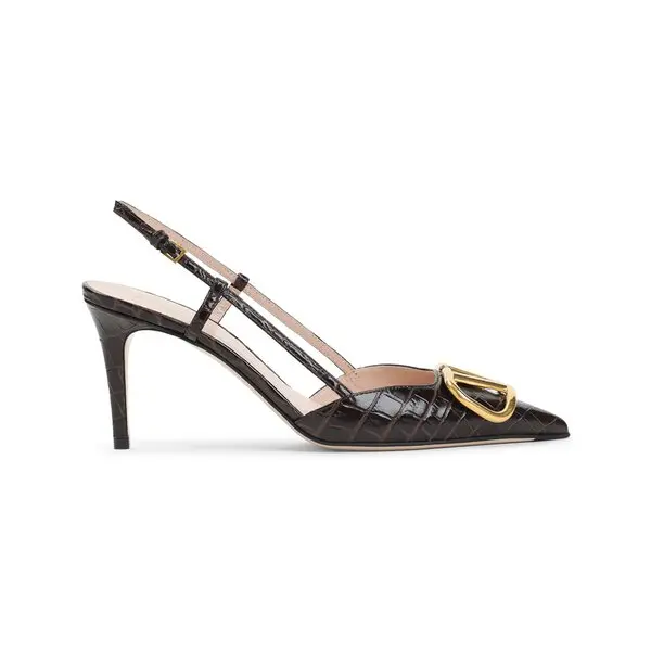 Valentino Garavani Slingback Pumps With V-logo Detail - Brown