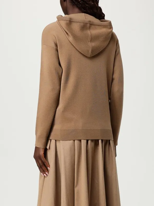 Max Mara Camel Knit Hoodie With Monogram Detail