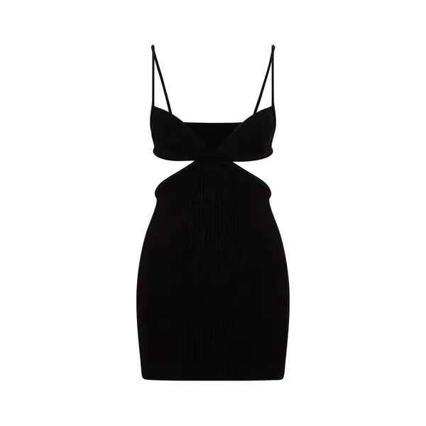 Off-White Ribbed Cut-out Mini Dress - Black