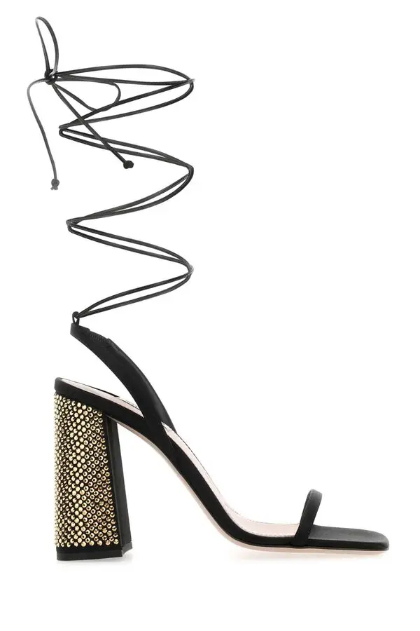 Miu Miu Embellished Stiletto Sandals With Tie Fastening - Black