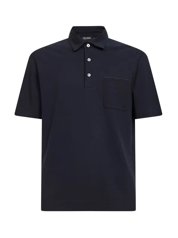 Zegna Navy Blue Cotton Pique Polo Shirt With Chest Pocket - Multicolor