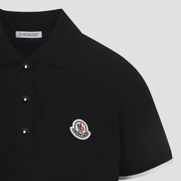 Moncler Cotton Polo With Logo Patch - Black