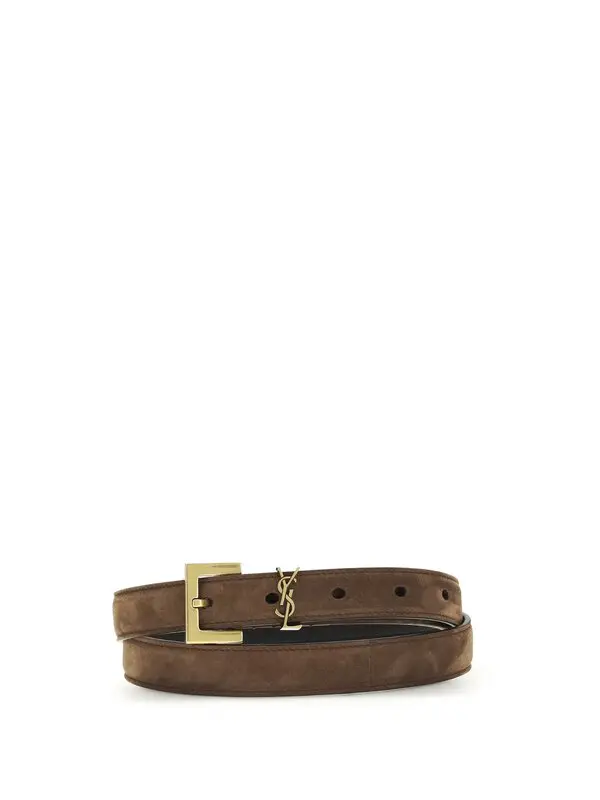 Saint Laurent Cassandre Slim Belt - Brown