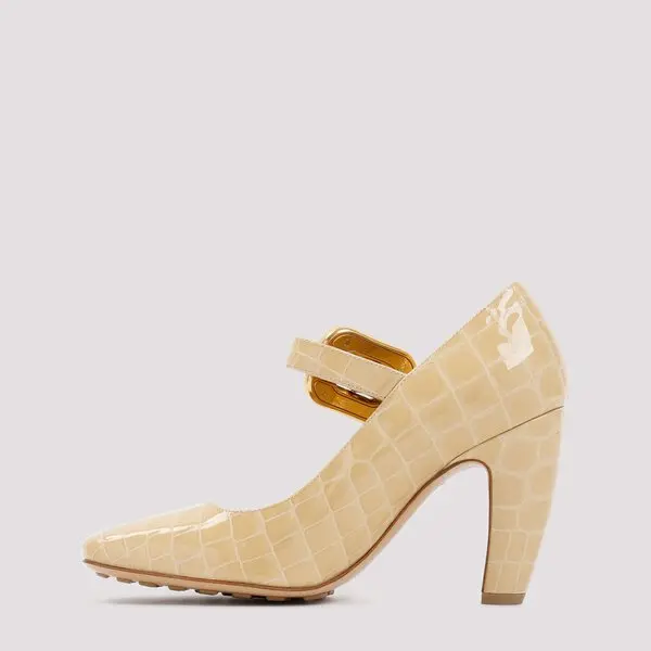 Bottega Veneta Croc Embossed Calf Leather Mary Jane Pumps