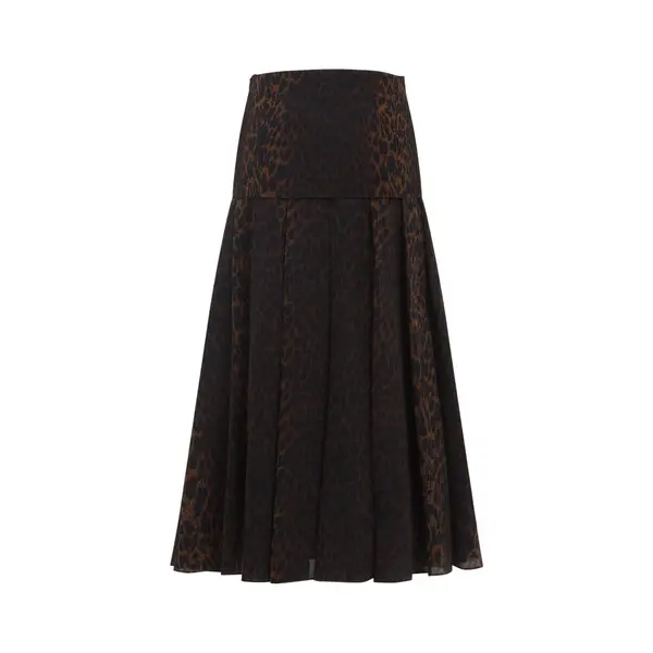 Balenciaga Animalier Printed Godet Midi Skirt - Brown