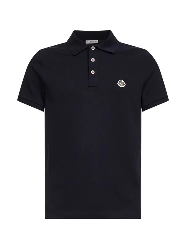 Moncler Blue Cotton Pique Logo Patch Polo Shirt