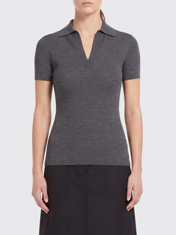 Max Mara Ribbed Knit Polo Shirt - Gray