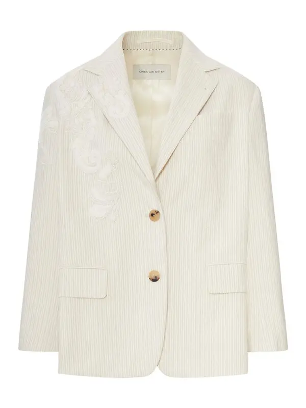 Dries Van Noten Single-breasted Jacket With Floral Embroidery - Cream