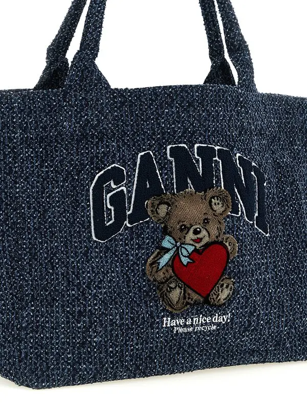 GANNI Medium Bear Shopping Bag In Tweed Denim - Blue