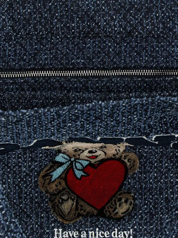GANNI Medium Bear Shopping Bag In Tweed Denim - Blue