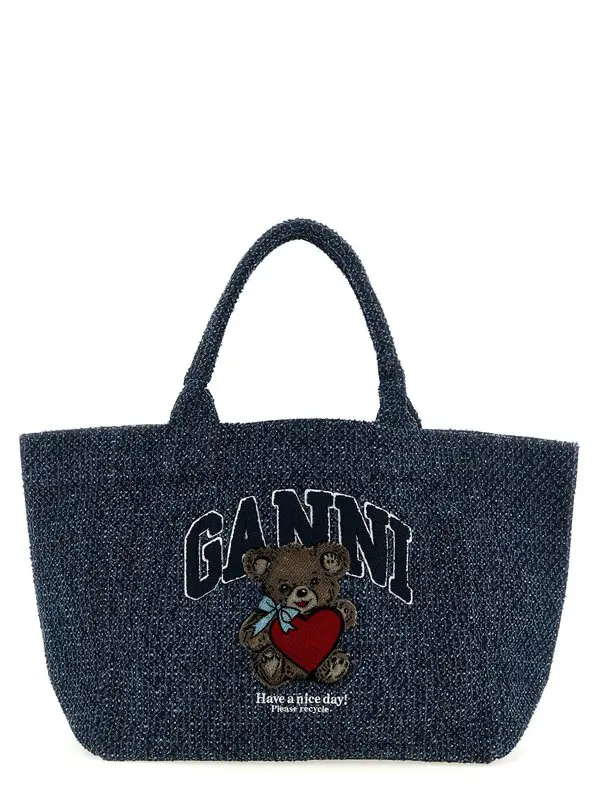 GANNI Medium Bear Shopping Bag In Tweed Denim - Blue