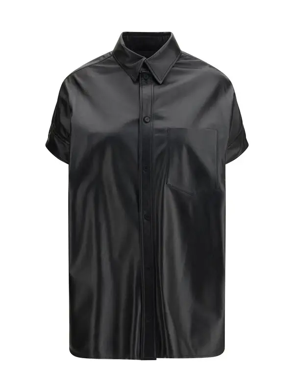 Balenciaga Shiny Lambskin Tucked Sleeves Shirt - Black