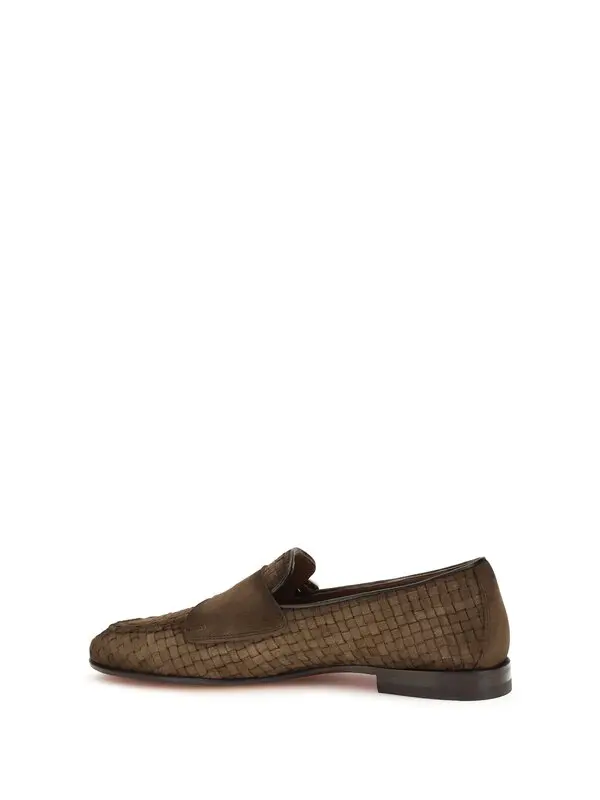 Santoni Woven Leather Double Buckle Loafers
