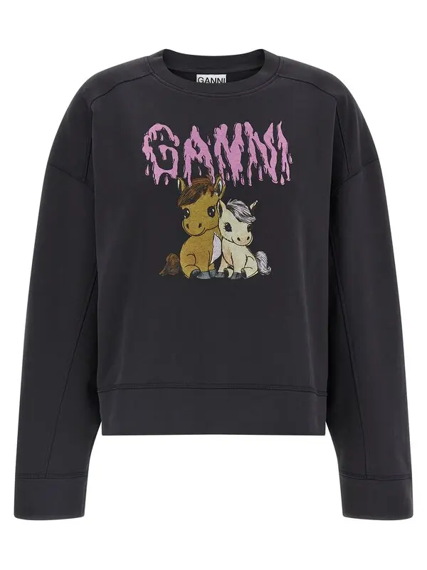 GANNI Isoli Sweatshirt With Graphic Print - Black