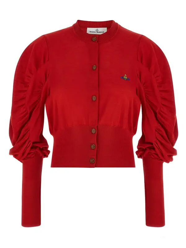 VIVIENNE WESTWOOD Eli Cropped Wool Silk Blend Cardigan With Orb Embroidery - Red