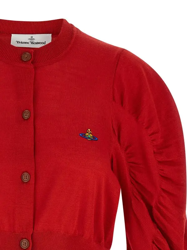 VIVIENNE WESTWOOD Eli Cropped Wool Silk Blend Cardigan With Orb Embroidery - Red