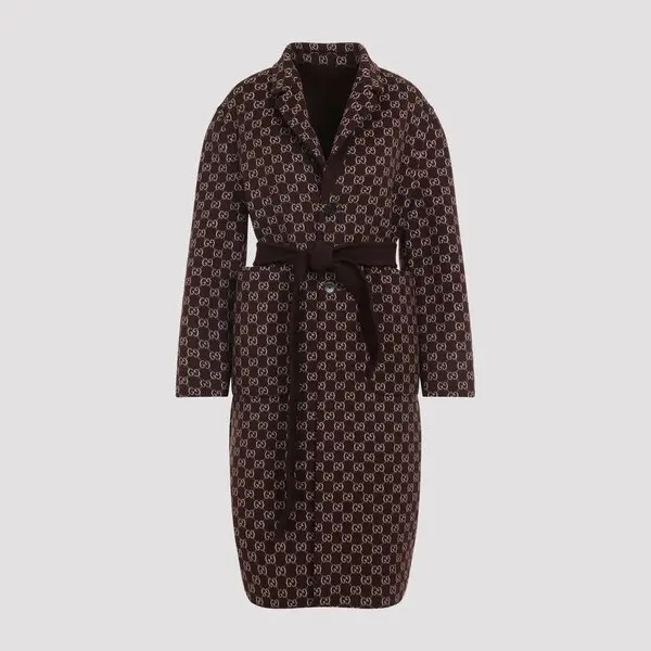Gucci Double-face Gg Wool Coat - Brown