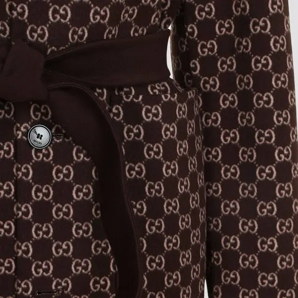 Gucci Double-face Gg Wool Coat - Brown