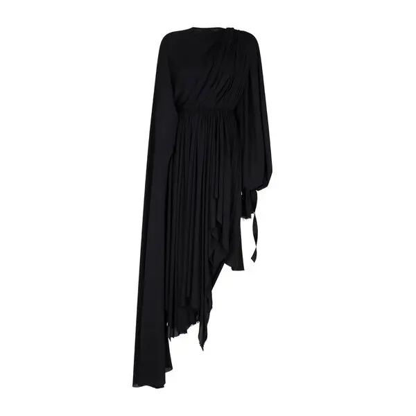 Balenciaga Polyester Draped Dress - Black