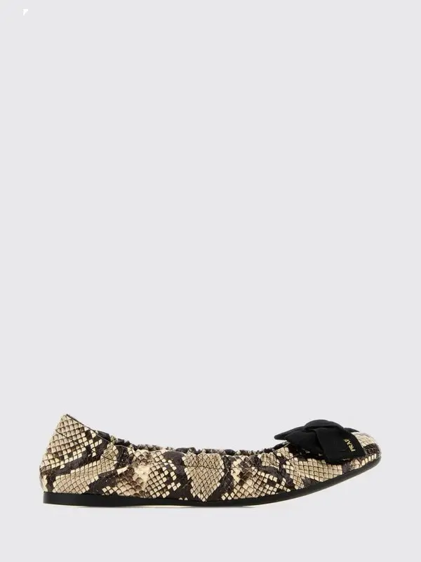 Prada Ballet Flat With Bow Detail - Gray
