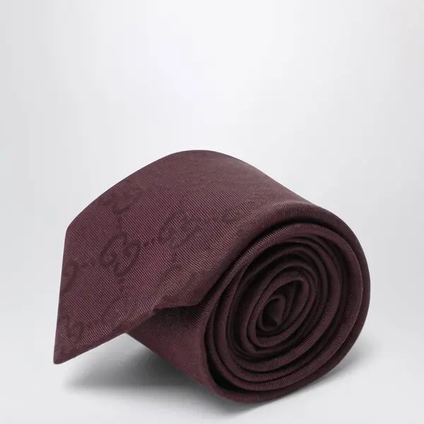 Gucci Gg Jacquard Neck Tie In Cotton And Silk - Red