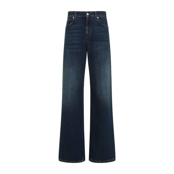 Alexander McQueen Wide Leg Cotton Jeans - Blue