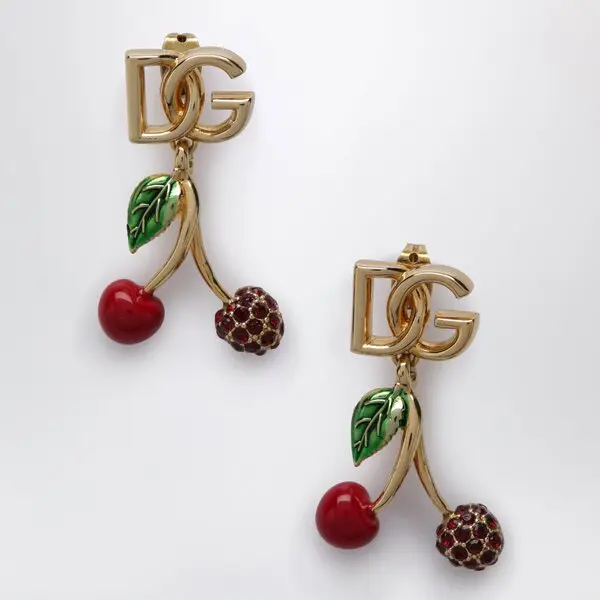 Dolce & Gabbana Gold Brass Cherry Logo Drop Earrings - Silver