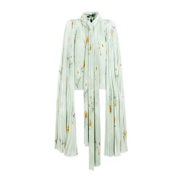 Balenciaga Floral Print Pleated Polyester Blouse - Green
