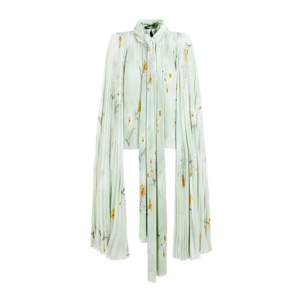 Balenciaga Floral Print Pleated Polyester Blouse - Green