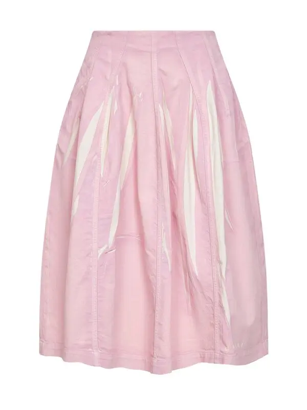Marni Pink Screen-printed Denim Flared Midi Skirt