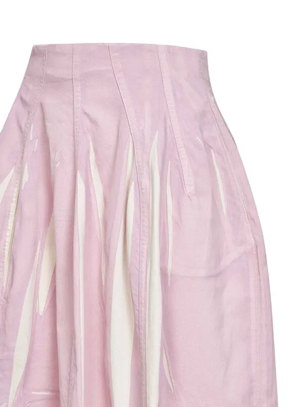 Marni Pink Screen-printed Denim Flared Midi Skirt