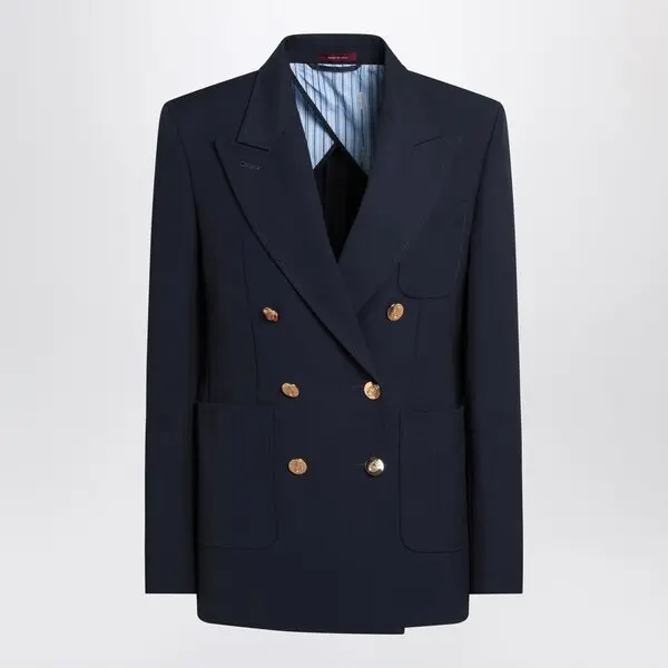 Gucci Double-breasted Cotton Jacket With Golden Buttons - Blue