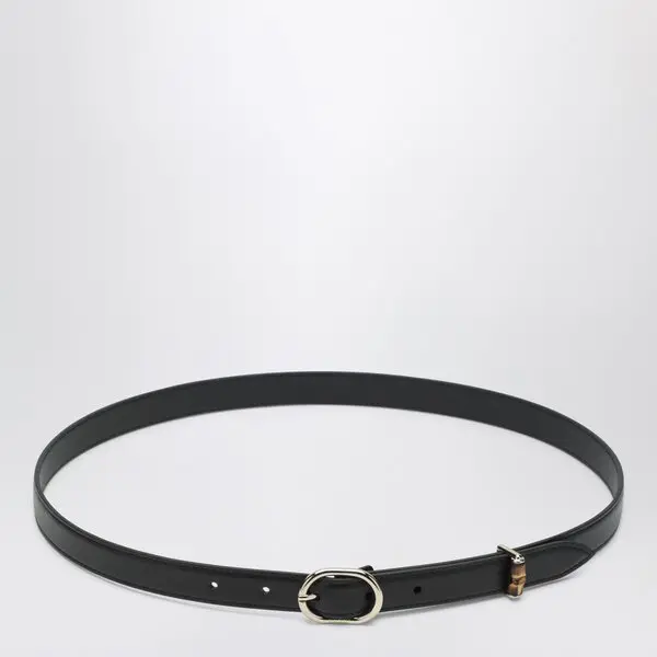 Gucci Slim Belt With Oval Buckle And Bamboo Detail - Black