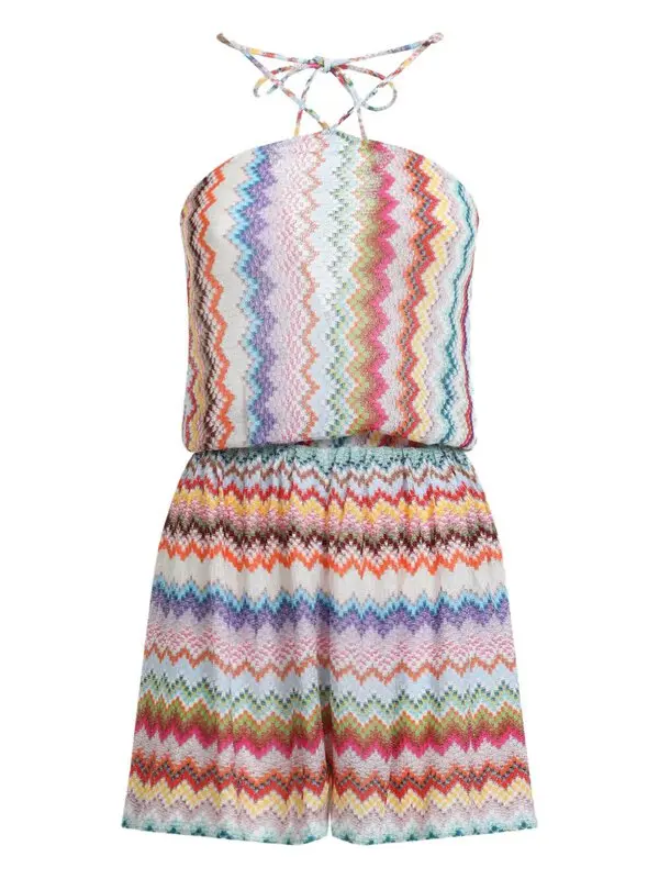 Missoni Jumpsuit In Lamé Viscose With Pixel-effect Zigzag Pattern - Multicolor