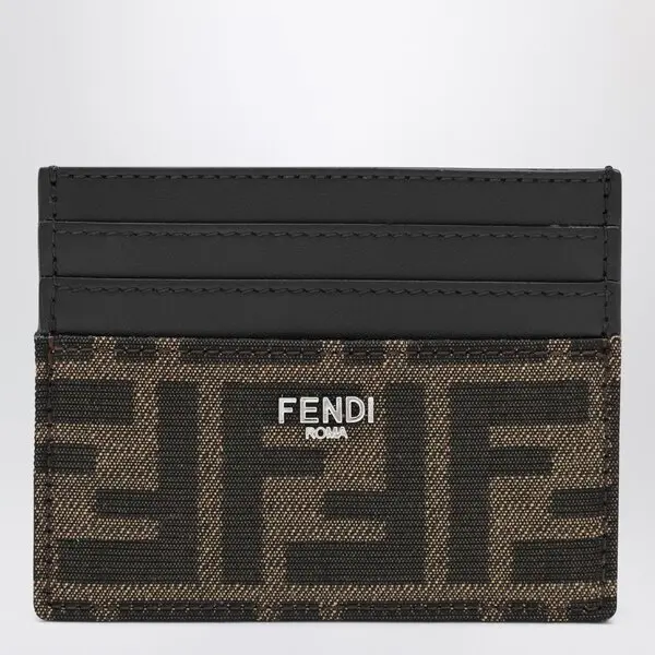Fendi Brown Ff Jacquard Fabric Card Holder - Black